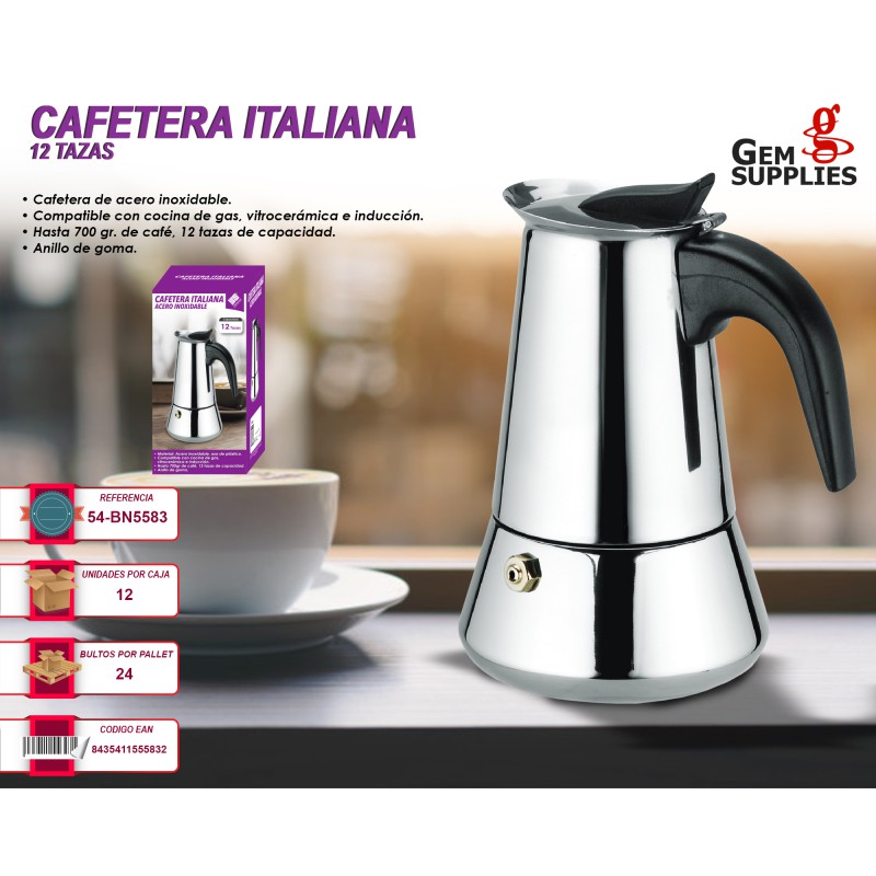 CAFETERA ITALIANA ACERO INOX.12 TAZAS